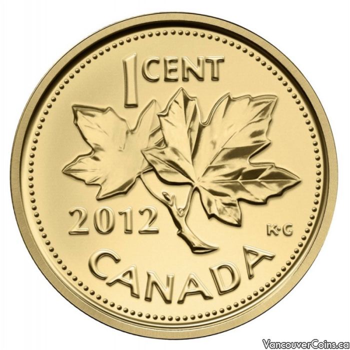 2012 Canadian 1 Cent Farewell to the Penny 1/25 oz Pure Gold Coin ...