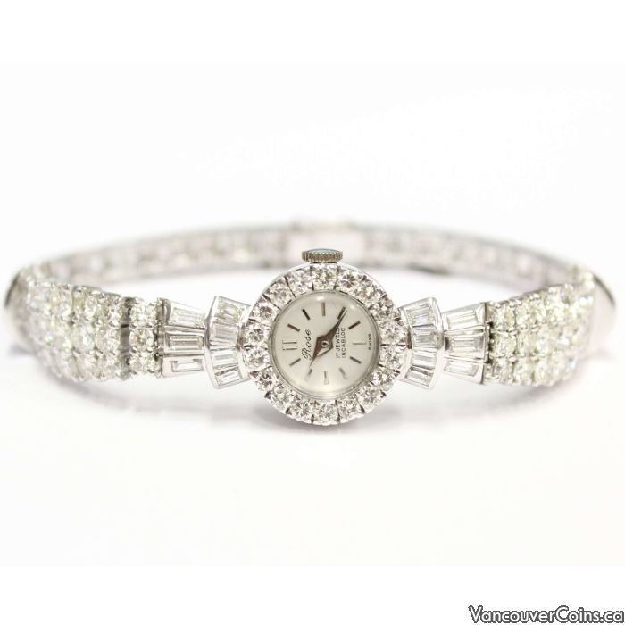 Circa 1960 Ladies Pallas watch 7.+ cts 128 diamonds 18K wg 36.33 gr ...