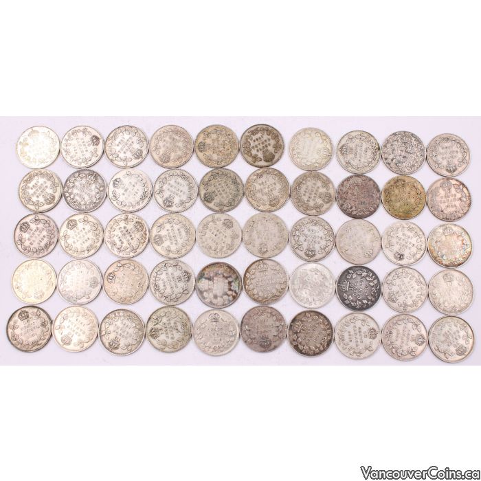 50x Canada 10 cents King George V 50-coins 12-dates VF & EF or better ...