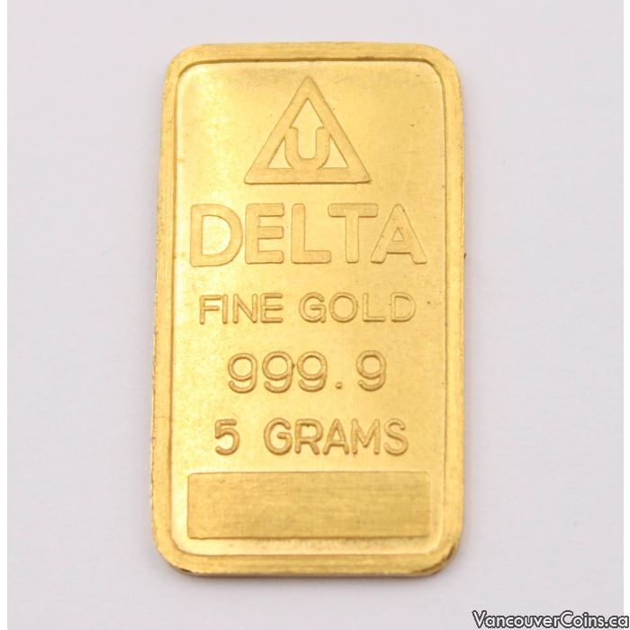 5 Gram Delta Refiners Smelters Struck .9999 Fine Gold Bar ...