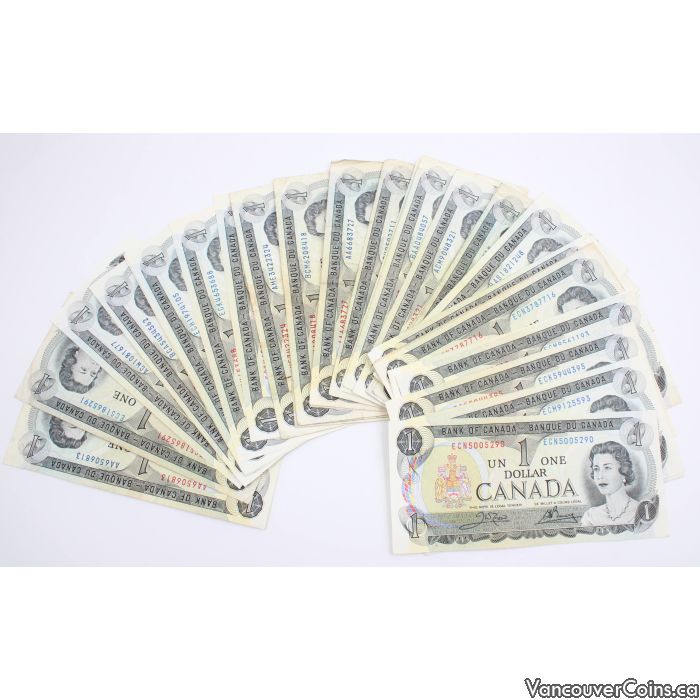 40x 1973 Canada $1 banknotes 40-notes all circulated - Professional ...