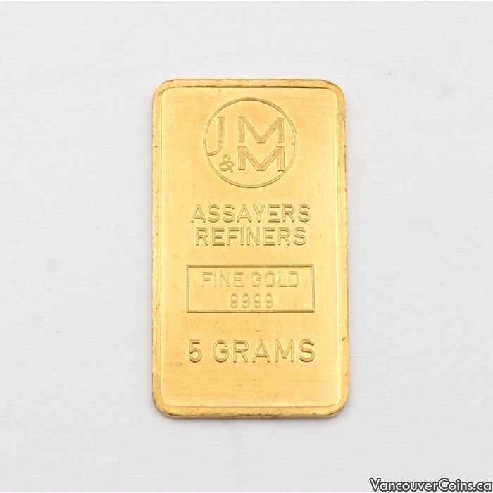 5 Gram JM Johnson Matthey London Vintage Gold Bar .9999 Scarce Round ...