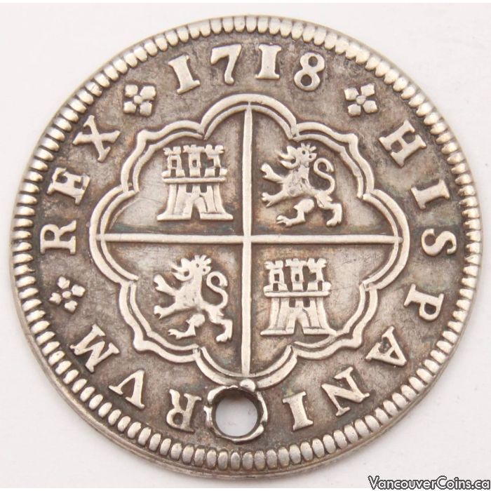 1718 Spain 2 Reales silver coin EF details small hole - Professional ...