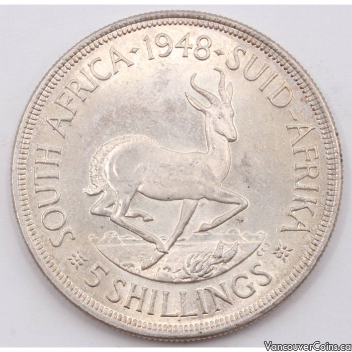 1948 South Africa 5 Shillings Springbok large silver coin nice ...