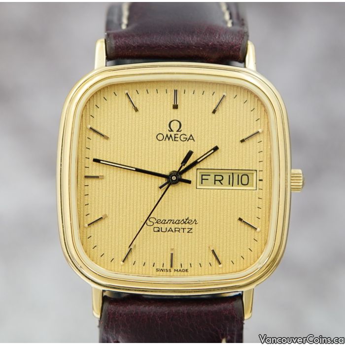 Vintage Omega Seamaster Quartz 1435 Gold Day Date 30mm Mens Watch ...