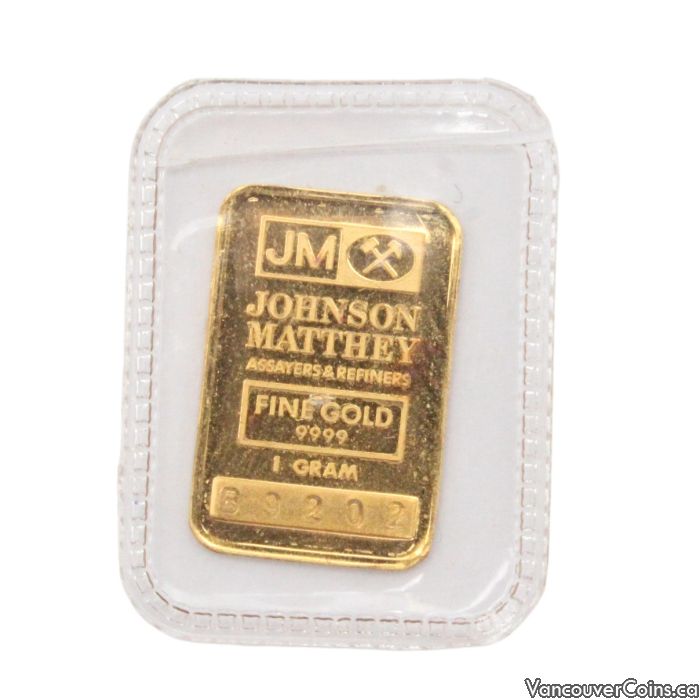1 Gram Gold Bar Johnson Matthey JM 9999 Fine Gold B9202 JM Logo Reverse ...