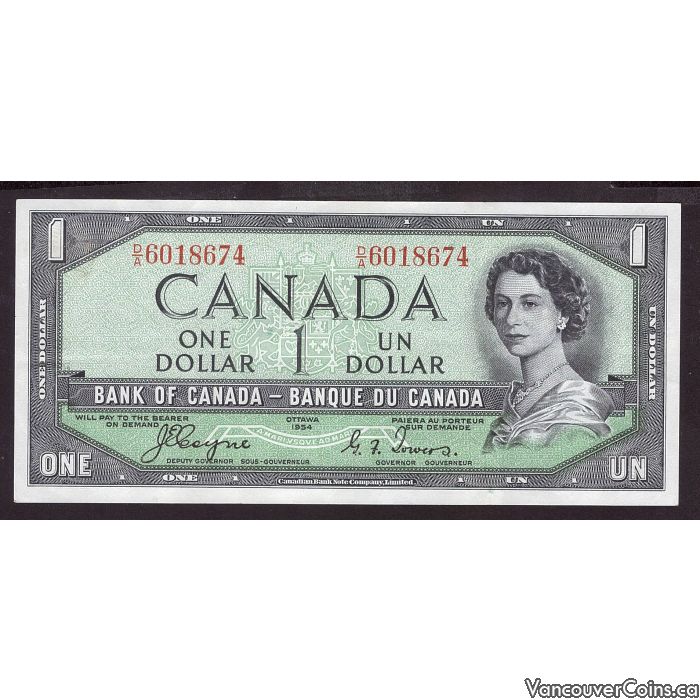 1954 Canada $1 Devils Face note BC29a Coyne Towers D/A6018674 EF/AU ...