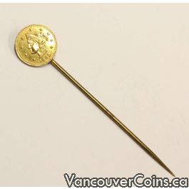 1849 One Dollar British Columbia Gold token mounted on stick pin ...