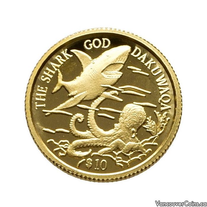 2000 Fiji 10 Dollars 1/25 Oz Gold Shark God Dakuwaqa Pure gold coin ...