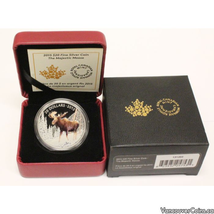 2015 $20 The Majestic Moose .9999 Fine Silver Proof Coin Royal Canadian ...