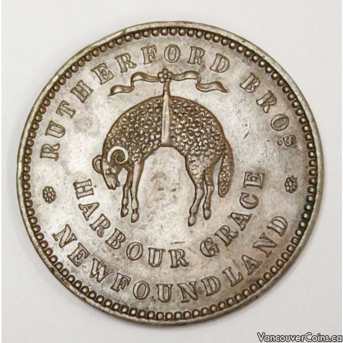 1846 Newfoundland Rutherford Bros half penny token coin NF-1C2 AU58 ...
