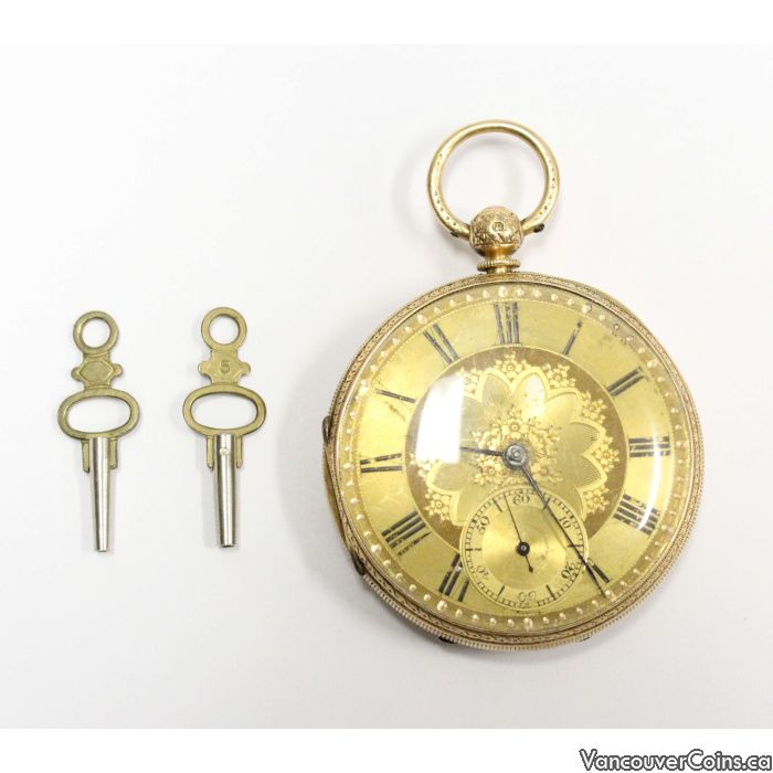 Pocket watch 18K gold 1850 Chester UK 51.9mm 107.9 grams dial 47.2mm ...