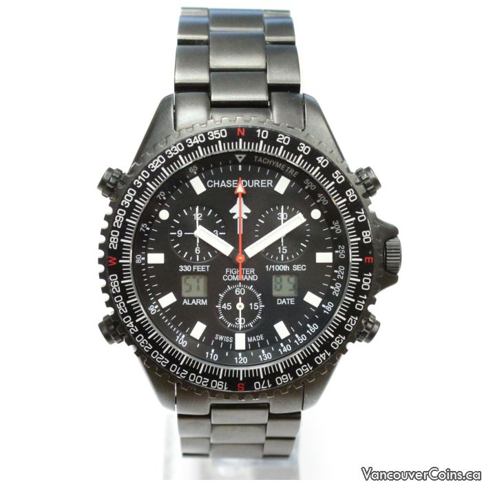 Chase Durer Mens Fighter Command Black Alarm Chronograph Watch ...