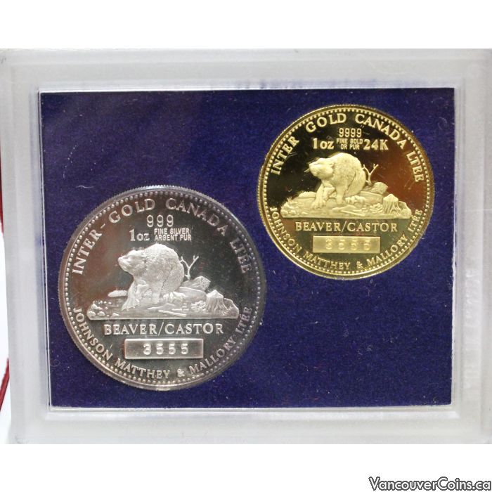 1979 one ounce 9999 Gold Beaver & 999 Silver Beaver JM sealed & No.3555 ...