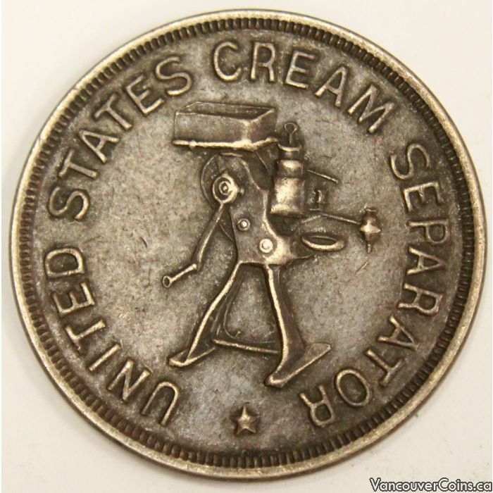 UNITED STATES CREAM SEPARATOR NICKEL SILVER token 10.85 grams 30.68mm ...