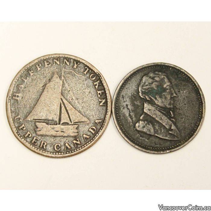 1820-1830 Upper Canada & Lower Canada Commercial Change tokens 2-coins ...