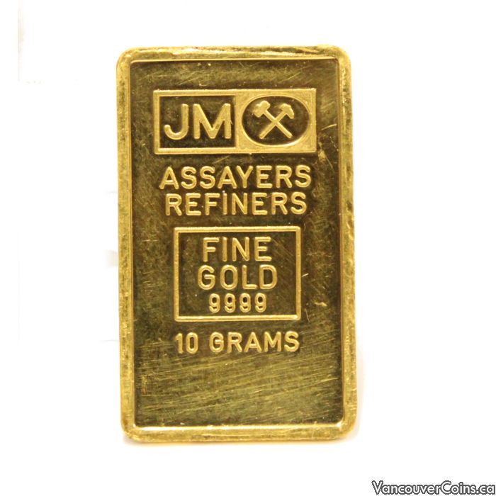 10 Gram Gold Bar Johnson Matthey JM .9999 Fine Gold No Serial ...