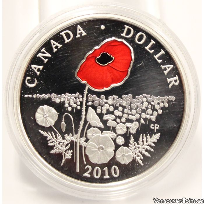 2010 CANADA $1 Silver Dollar - Red Poppy coin - 2,044/5,000 mintage ...