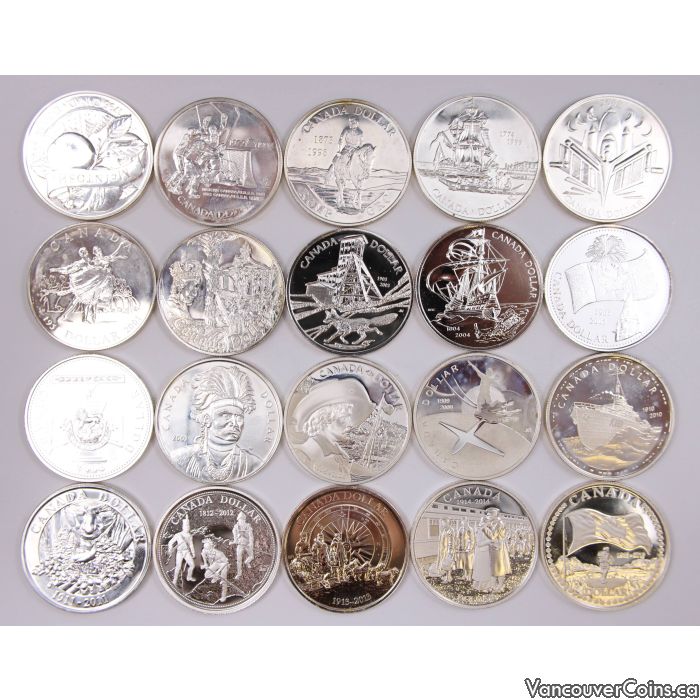 Canada 925 & .999 pure silver dollars 20-coins one of each date 1996 ...
