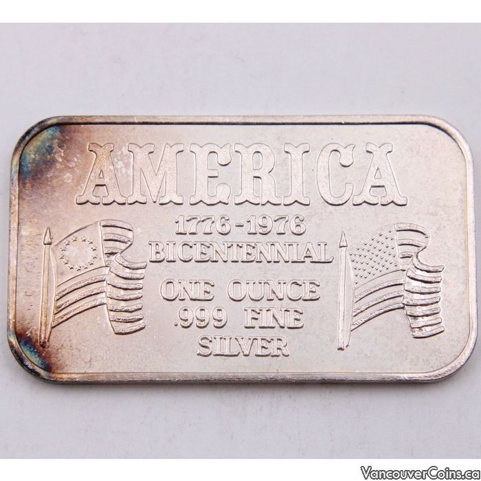1976 American Bicentennial Fortune Mint 1 oz .999 Fine Silver bar 1776 ...