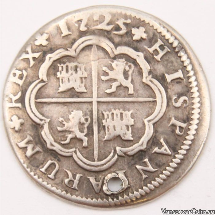 1725 Spain 2 Reales silver coin 5.38 grams small hole - Professional ...