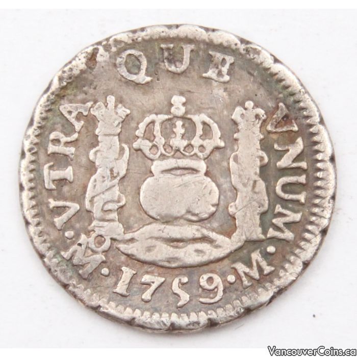 1759 M Mexico 1/2 Real silver coin VG/F small bend - Professional ...