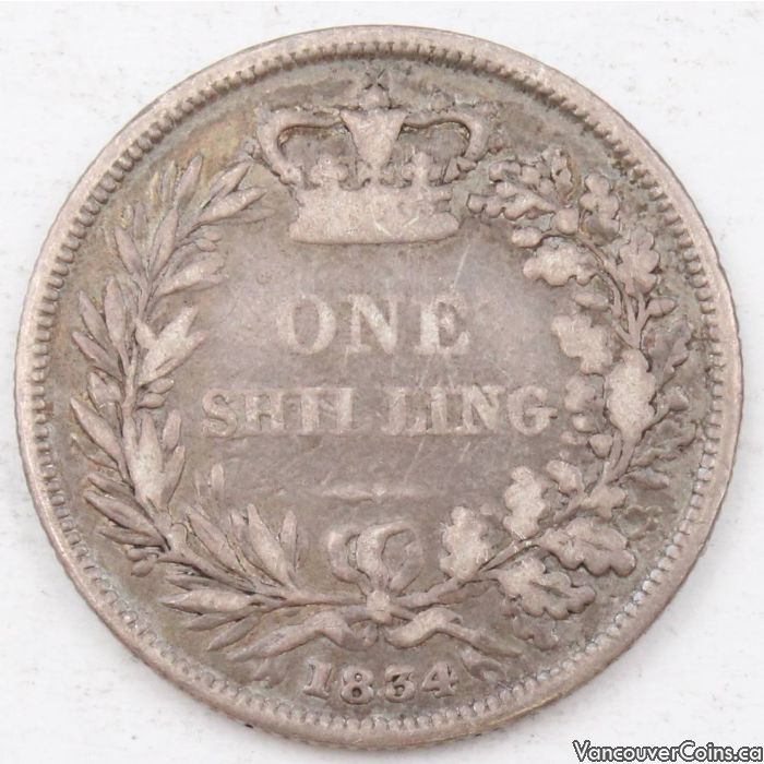 1834 Great Britain Shilling silver coin circulated rim nicks ...