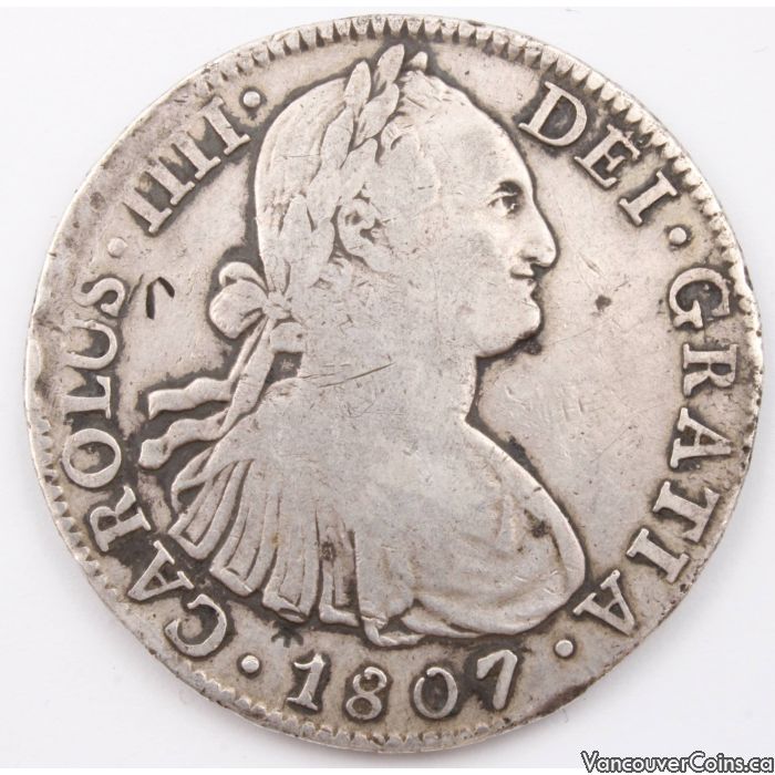 1807 Mo TH Mexico 8 Reales silver coin 26.66 grams chop marks ...
