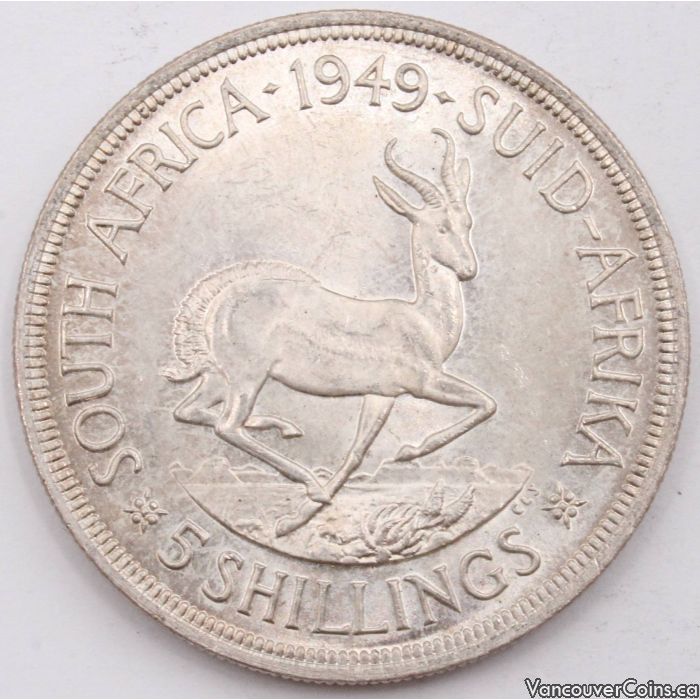 1949 South Africa 5 Shillings Springbok large silver coin nice ...
