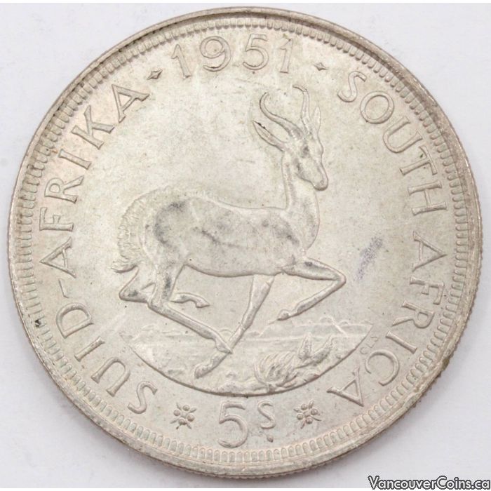 1951 South Africa 5 Shillings Springbok large silver coin nice EF/AU ...