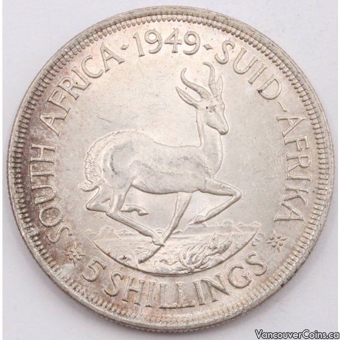 1949 South Africa 5 Shillings Springbok large silver coin toned AU/UNC ...