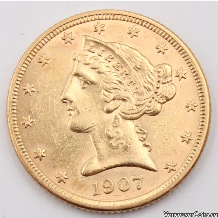 1907 D USA $5 Liberty gold coin Choice AU/UNC - Professional Dealers of ...