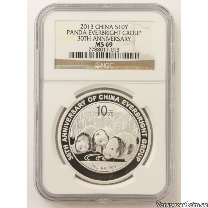 2013 China Panda 999 Silver Panda 1oz NGC MS69 Everbright Group 30th ...