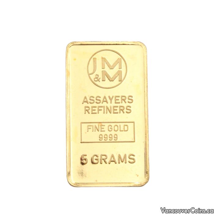 5 Gram JM Johnson Matthey London Vintage Gold Bar .9999 Scarce Round ...