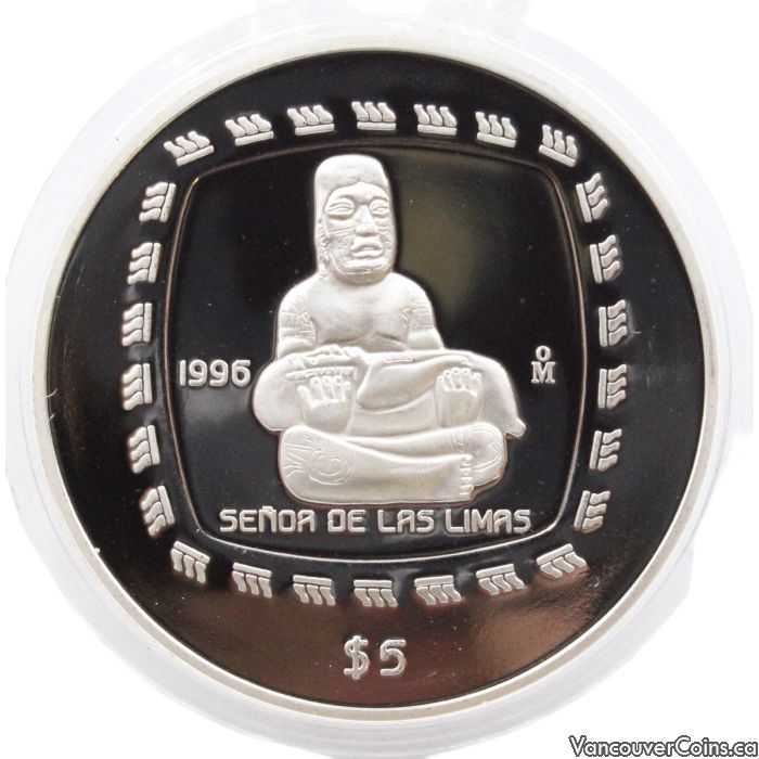 1996 Mexico $5 Peso Senor De Las Limas 1 oz Silver Coin Proof ...