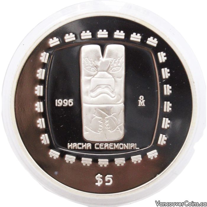 1996 Mexico $5 Hacha ceremonial 1 oz Silver Coin Proof - Professional ...