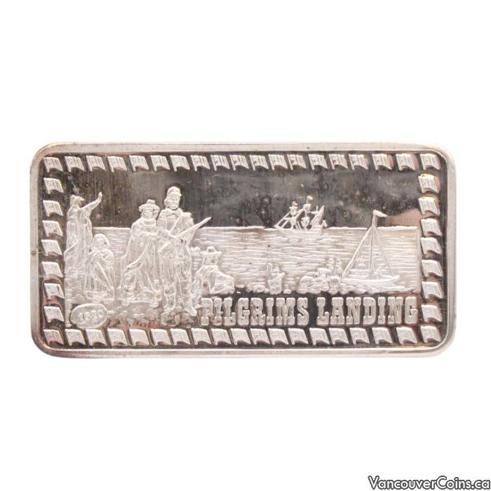 The Hamilton Mint Pilgrims Landing 1 Troy Oz 999 Silver Art Bar ...