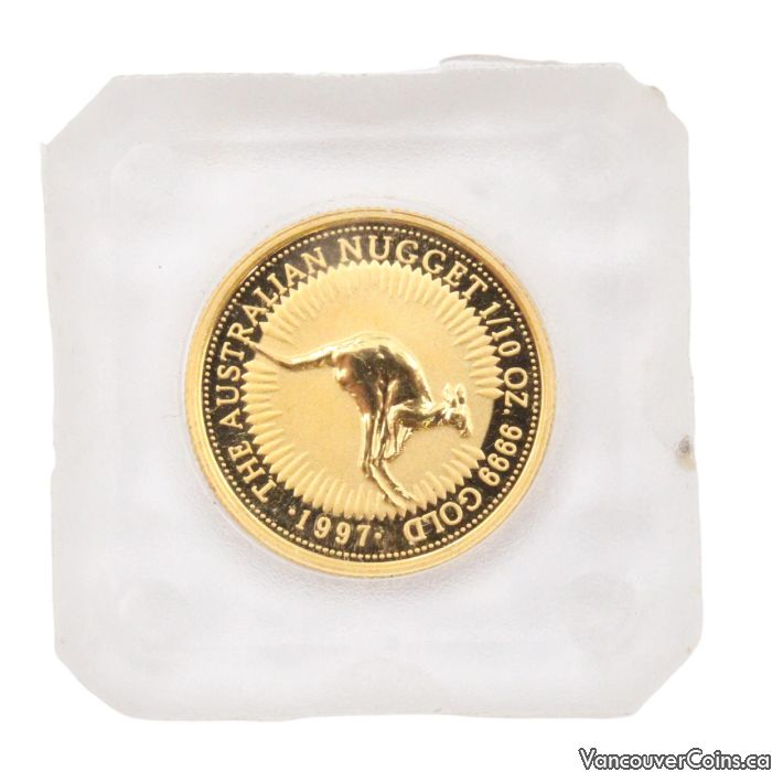 1997 Australia Kangaroo $15 1/10th oz .9999 Gold Nugget coin In ...