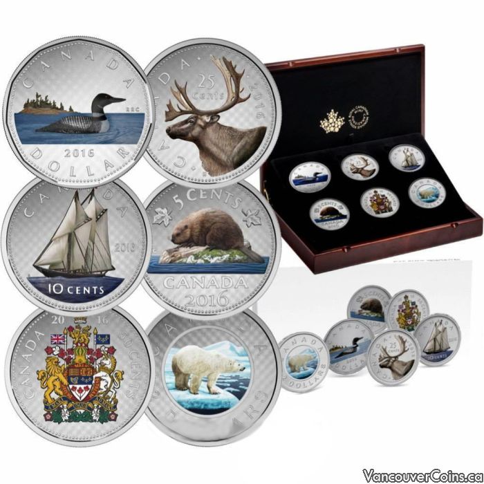 2016 Canada Big Coin set 6-Silver 5 oz coins complete w/collectors box ...
