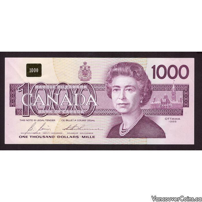1988 Canada $1000 dollars banknote EKA 5544442 nice AU - Professional ...