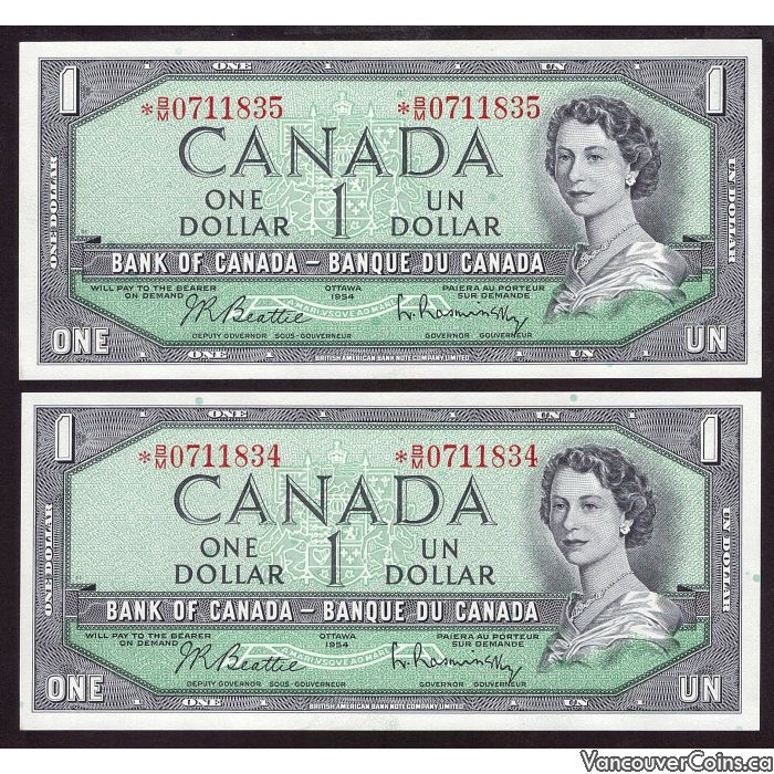 2x 1967 consecutive replacement banknotes *B/M0711834-35 2-notes Choice ...