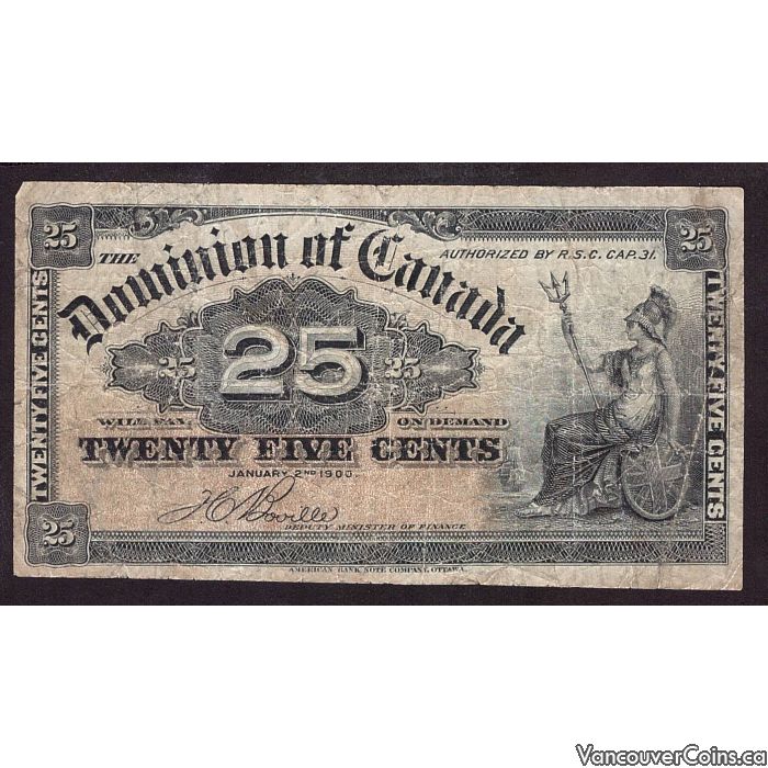 1900 Canada 25 Cents banknote Boville DC-15b shinplaster FINE+ ...