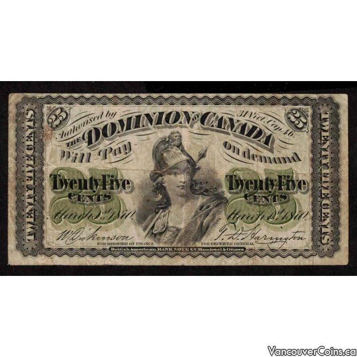 1870 Canada 25 cent banknote Plain FINE condition - Professional ...