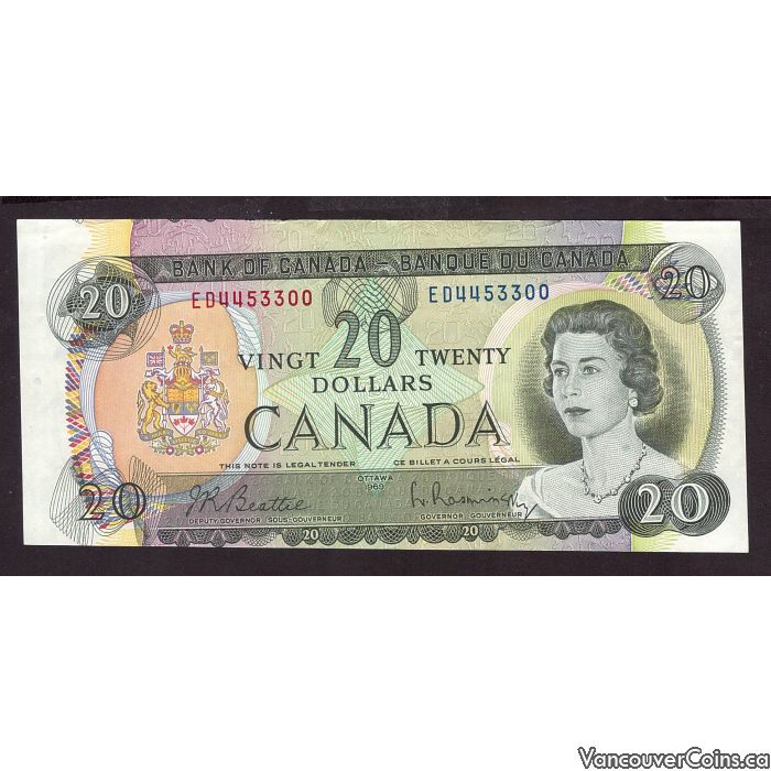 1969 Canada $20 banknote ERROR Miscut BC50a ED4453300 nice AU ...