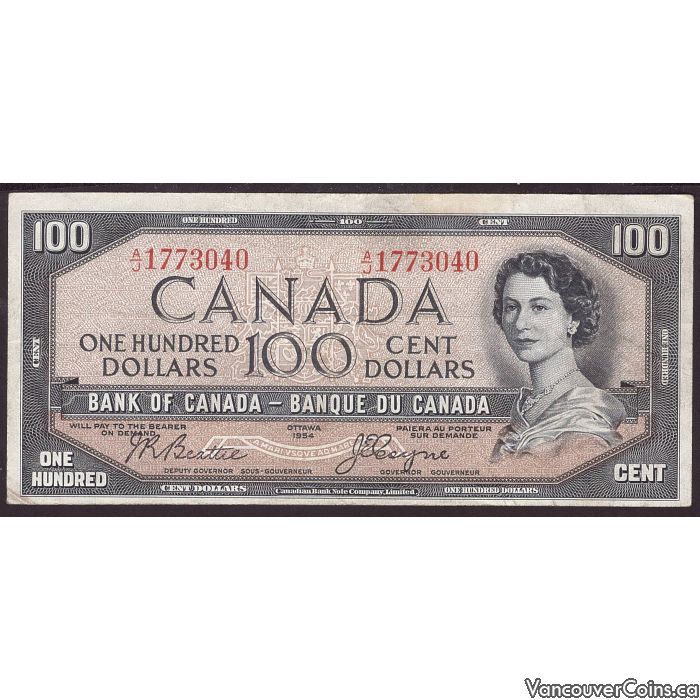 1954 Canada $100 devils face note Beattie Coyne A/J1773040 VF ...