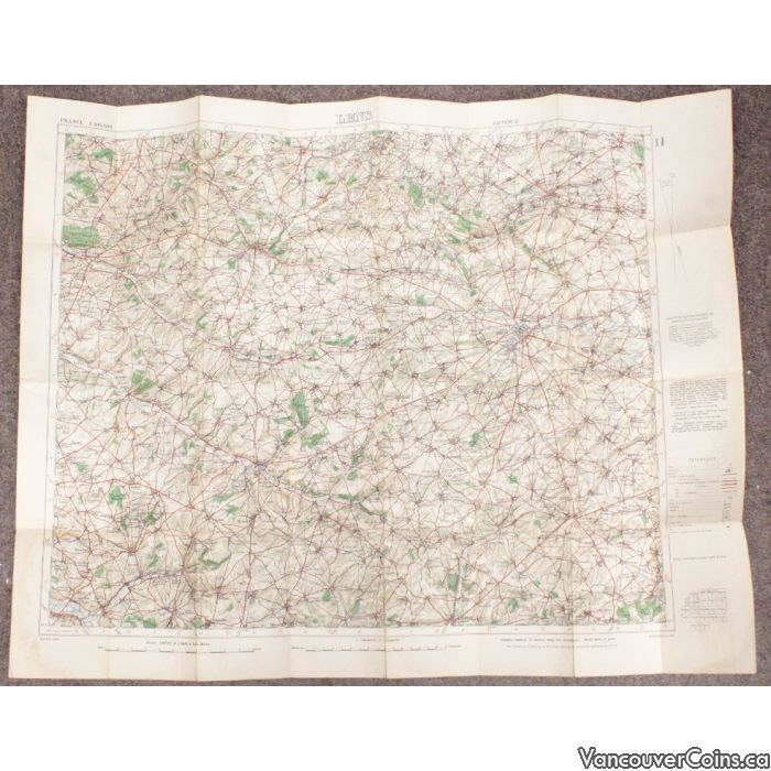 Lens France WW1 linen Ordnance Survey 1916 colour map 33.5 x 25.5 ...
