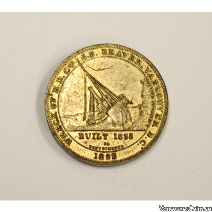 HBC S.S. Beaver 1892 ships copper Medal 21.8mm edge No.7576 ex-jewelry ...