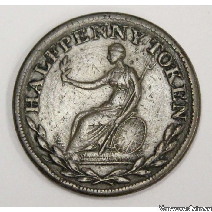 WE-2A1 Wellington 1813 Half Penny token overstruck on Bristol 1/2 penny ...