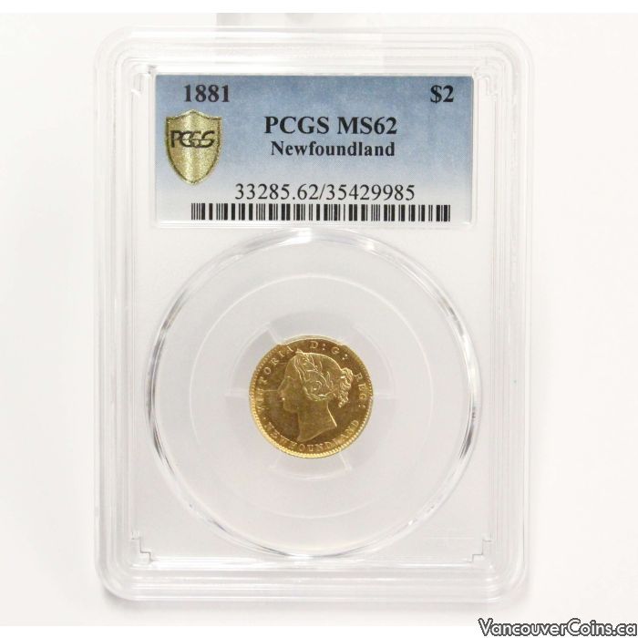1881 Newfoundland $2 Two Dollar gold coin PCGS MS62 - Professional ...