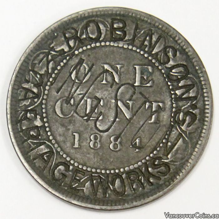 1884 Canada One Cent countermark ROBINSON’S CARRIAGE WORKS KINGSTON ...